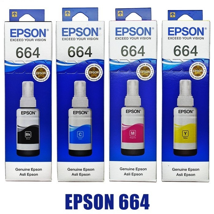 Jual TINTA EPSON 664 BLACK CYAN MAGENTA YELLOW ORIGINAL 100% | Shopee Indonesia