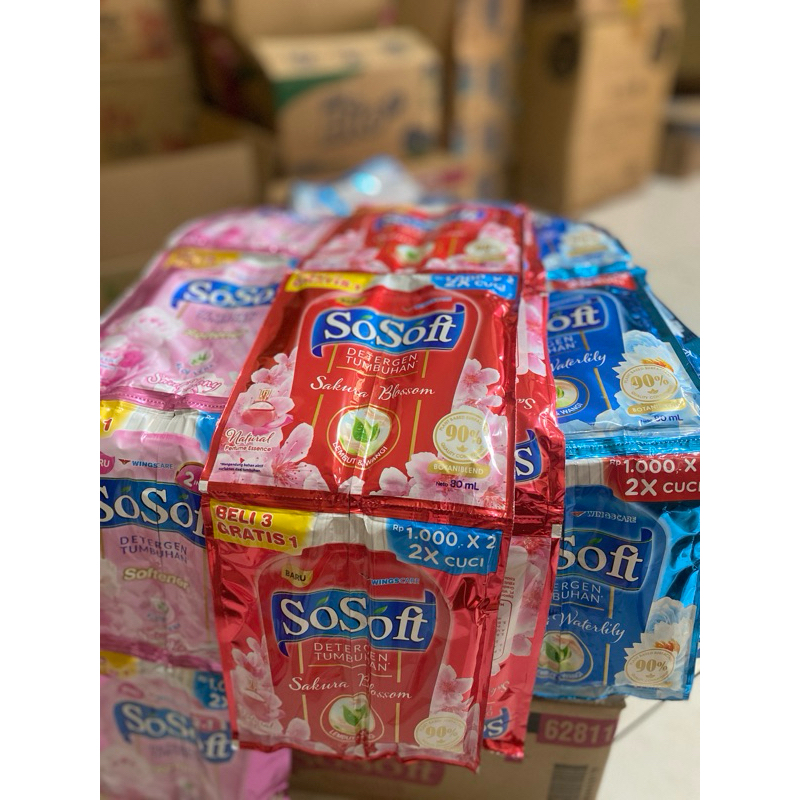 Jual Detergen Sosoft Liquid Cair 80ml Isi 16 Sachet | Sabun Cuci Cair ...
