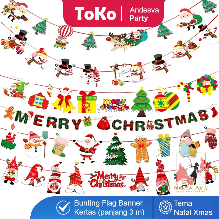 Jual Bunting Flag hiasan Natal / Banner Ornamen Natal / Banner ornamen ...