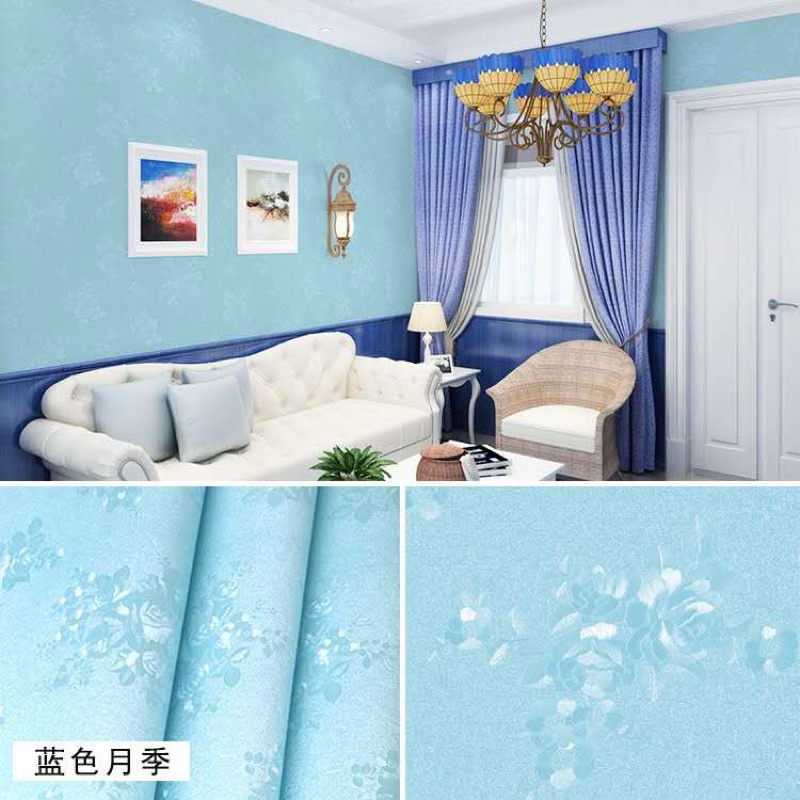 Jual Wallpaper Sticker Dinding Polos Bunga Batik Biru Ukuran Panjang 8 ...