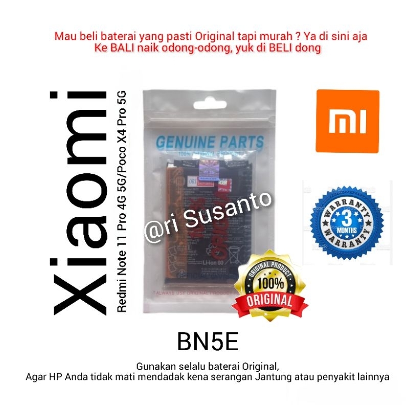 Jual Baterai Xiaomi Redmi Note 11 Pro 4G 5G / Poco X4 Pro 5G BN5E Asli (Original 100%) batere ...