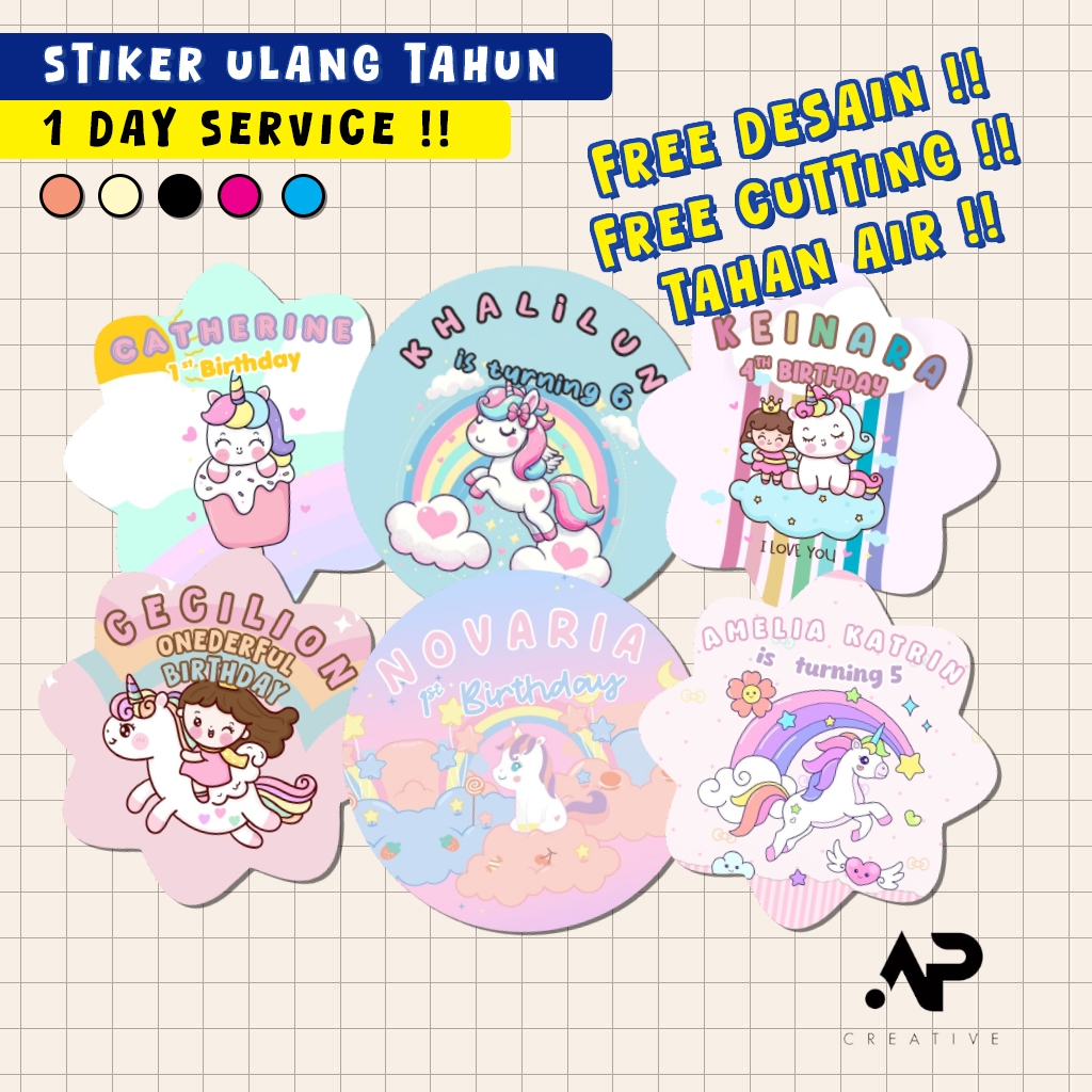 Jual ANTI AIR Stiker Ulang Tahun UNICORN EDITION Stiker Label Ultah ...