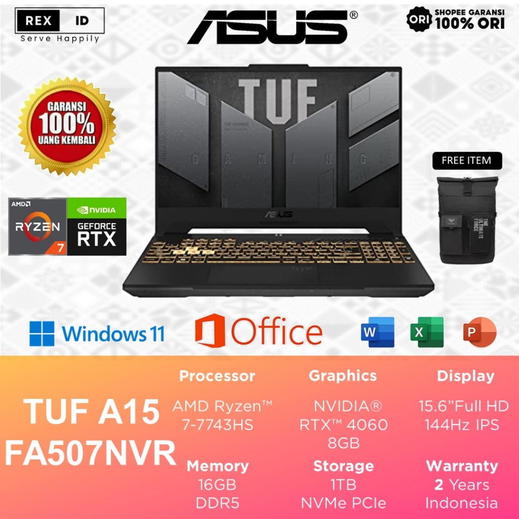 Jual Asus Tuf A15 FA507NVR RTX4060 8GB Ryzen 7-7435HS 16GB 1TB 15.6"FHD ...