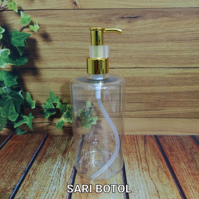 Jual BOTOL PUMP 500ML BENING/BOTOL PET 500ML CLEAR TUTUP PUMP CLIP LUXURY GOLD/BOTOL SABUN 500 ...