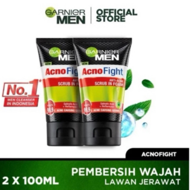 Jual Isi paket 2 pcs Garnier Men Acno Fight Anti-Acne Scrub In Foam Cleanser 100 ml | Shopee ...