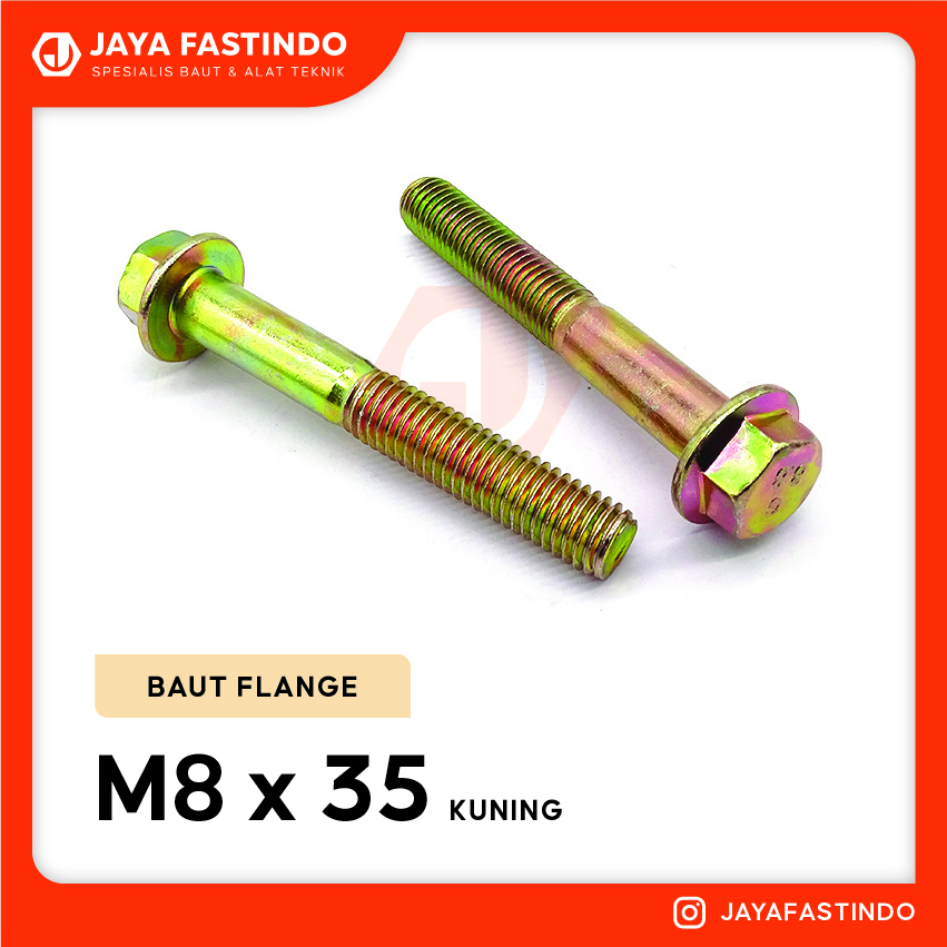 Jual FLANGE BOLT M8x35 P1.25 / BAUT FLANGE M8x35 / BAUT TOPI M8x35 KUNING [KUNCI 12] | Shopee ...