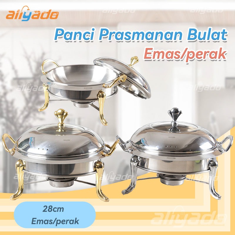 Jual 【Ready】Panci Prasmanan Bulat dengan Pemanas 28CM Stainless Steel 2 ...