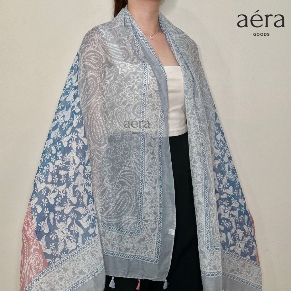 Jual AERA Kain Selendang Pasminah Biru Coklat Wanita Shawl Hijab SYL ...