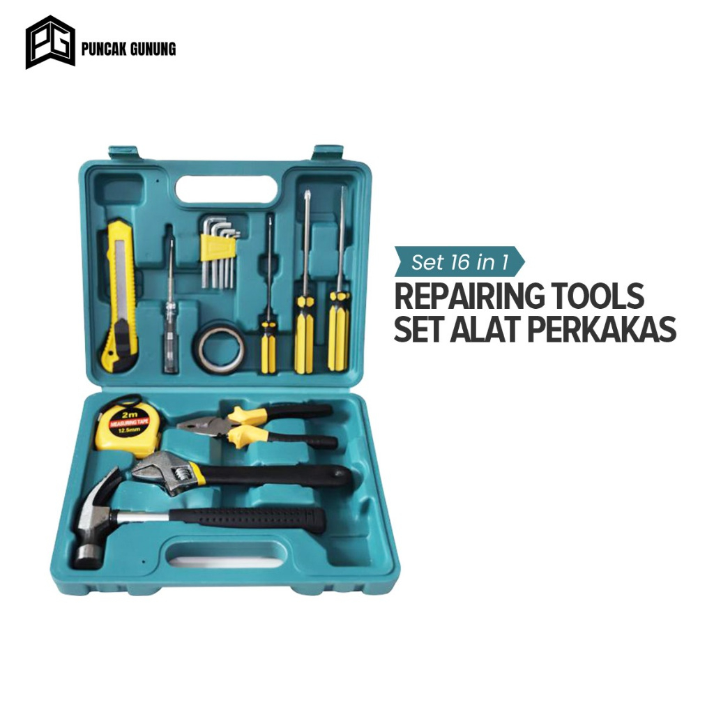 Jual Set Perkakas 16 in 1 Toolbox Kunci Obeng Tang Palu Serbaguna Alat Reparasi Rumah - G1C1 ...