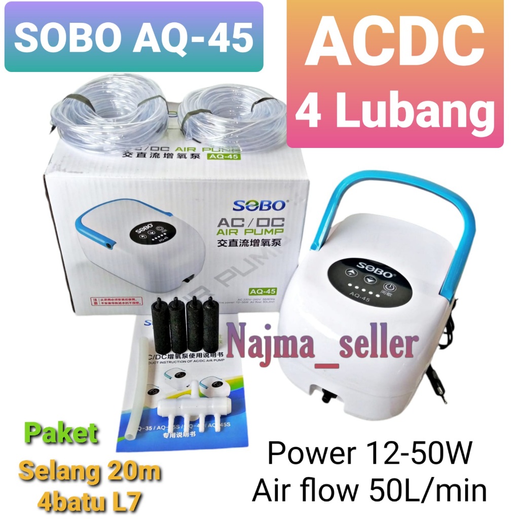 Jual NAJMASELLER - Paket Aerator ACDC 4 output 4 Lubang. SOBO AQ-45. Cocok untuk budidaya ikan ...