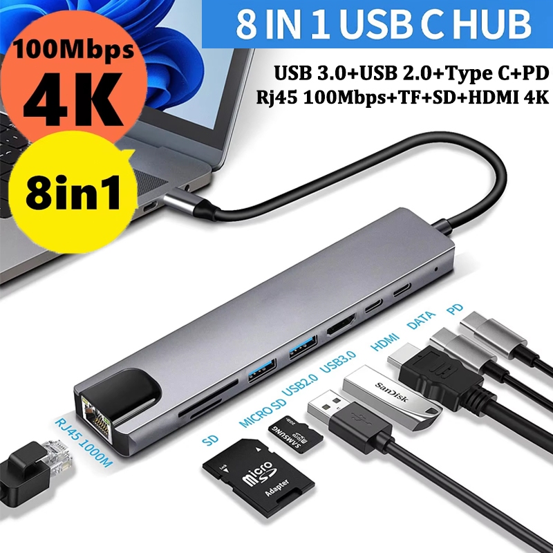 Jual HUB Type-C 8 in 1 Adaptor USB HDMI Type C HUB Laptop Docking Station untuk Dell HP For ...