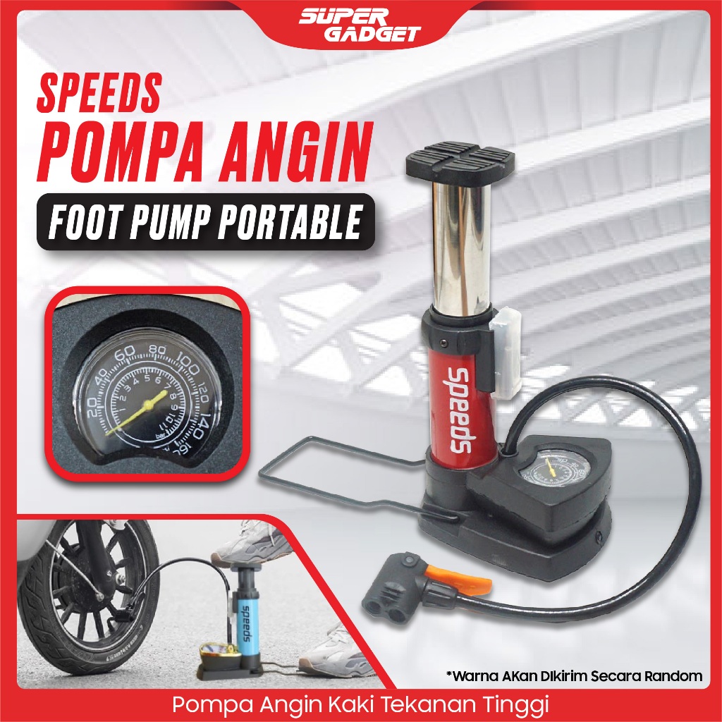 Jual SPEEDS Pompa Angin Mini Foot Pump Portable untuk Ban Sepeda Motor Mobil | Shopee Indonesia
