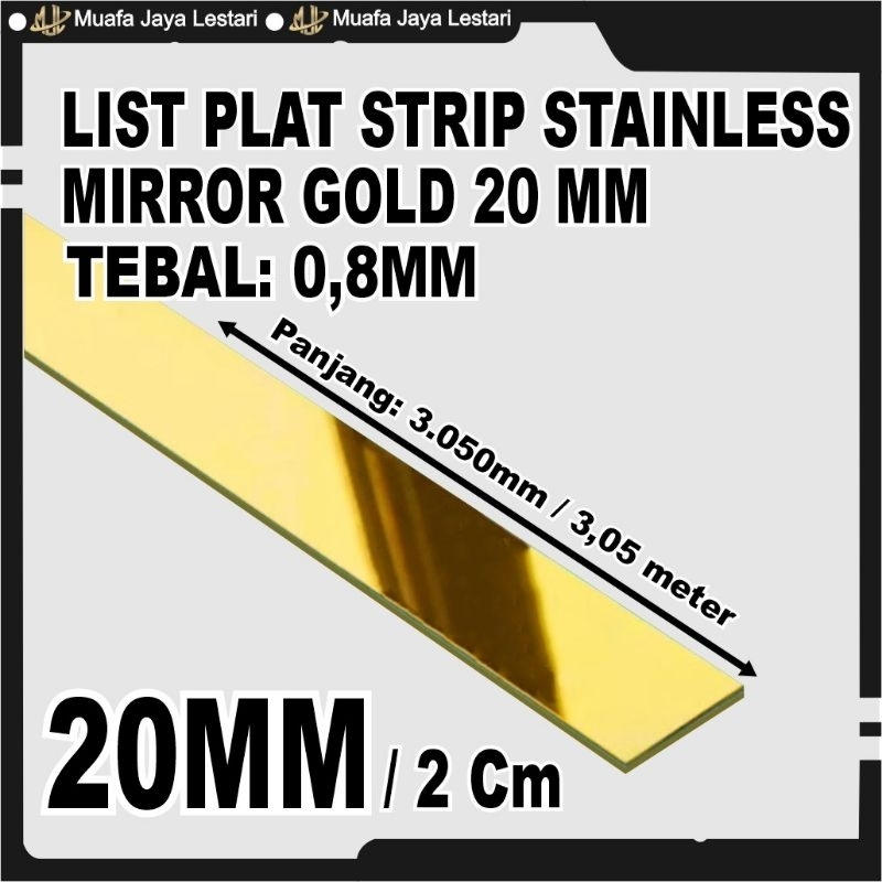 Jual LIST PLATE STRIPE MIROR GOLD 20MM ×3050CM×TEBAL 0.8MM SS 201 ...