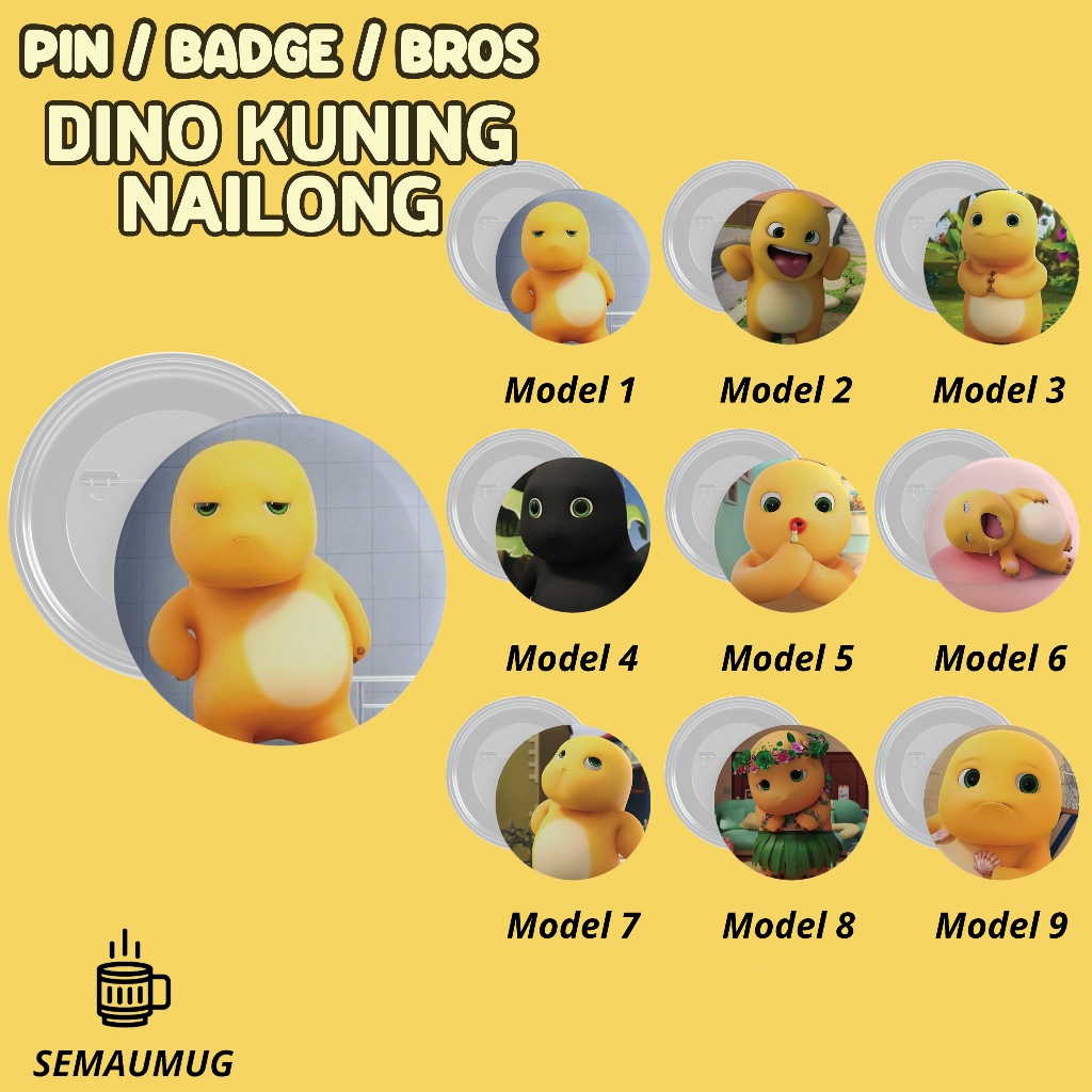 Jual PIN DINO KUNING NAILONG KADO BROS BADGE BULAT KARTUN LUCU PRINT ...