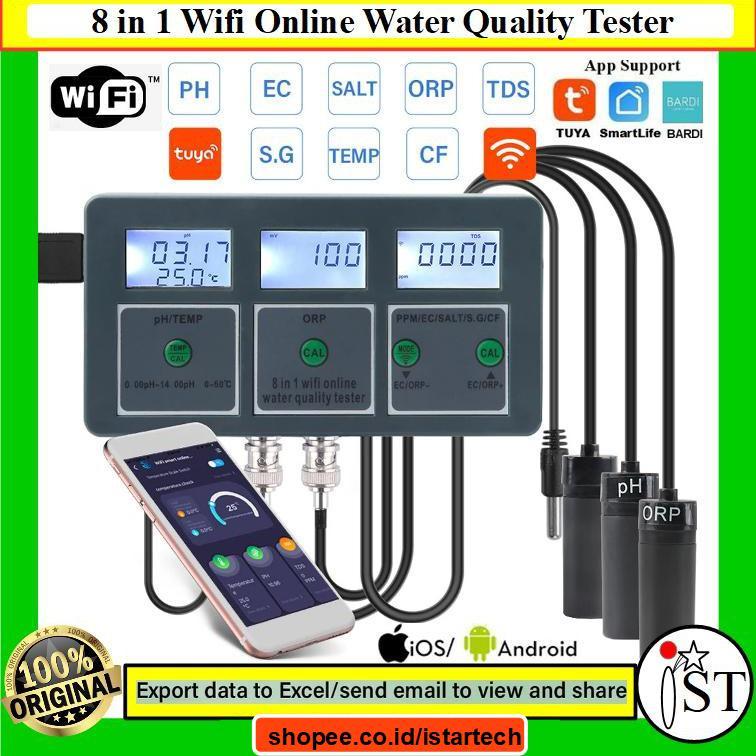 Jual Smart WiFi Tuya 8 in 1 PH EC TDS SALT S.G Temp ORP CF Kualitas Air Hidroponik Akuarium ...