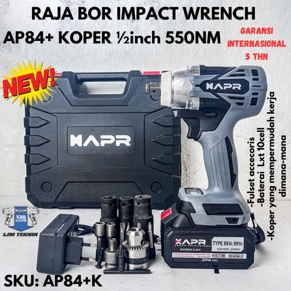 Jual APR impact wrench type ap84+ koper 550nm baterai 88v standart ...