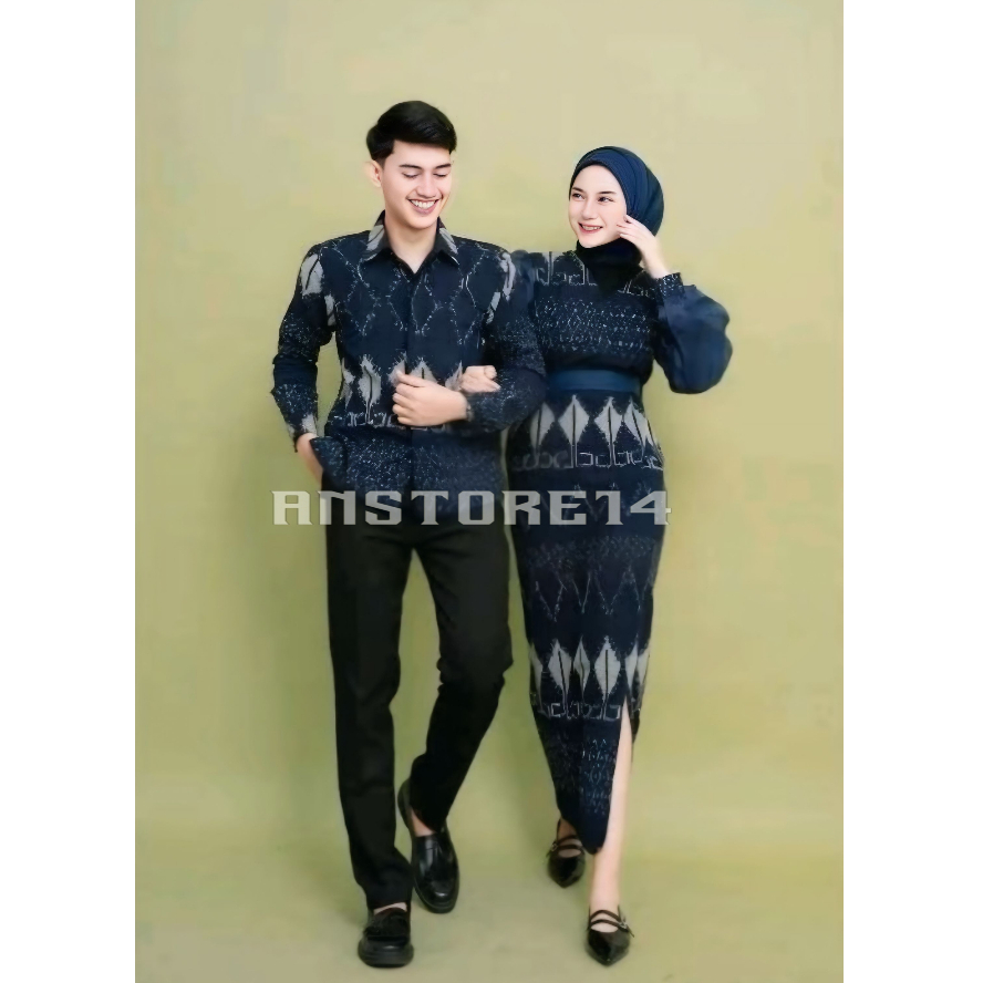 Jual ANSTORE14 - BAJU TENUN COUPLE KARTINI NAVY BUNGA - DREES COUPLE ...