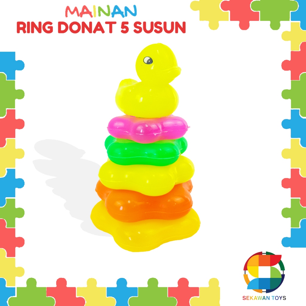 Jual Mainan Anak Ring Donat Susun/ Mainan Bayi Stacking Ring Donat 5 ...