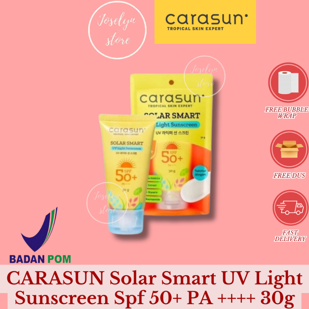 Jual CARASUN Solar Smart UV Light Sunscreen Spf 50+ PA ++++ 30g | Shopee Indonesia