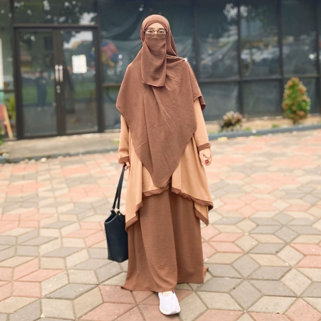 Jual One Set Gamis Syari Halimah 5in1 dengan Tunik, Rok, Pashminah ...