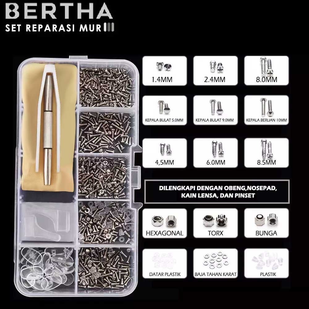 Jual Bertha Set Reparasi Mur Kacamata Perlengkapan Kacamata Baut Sekrup Mur Obeng Nosepad ...