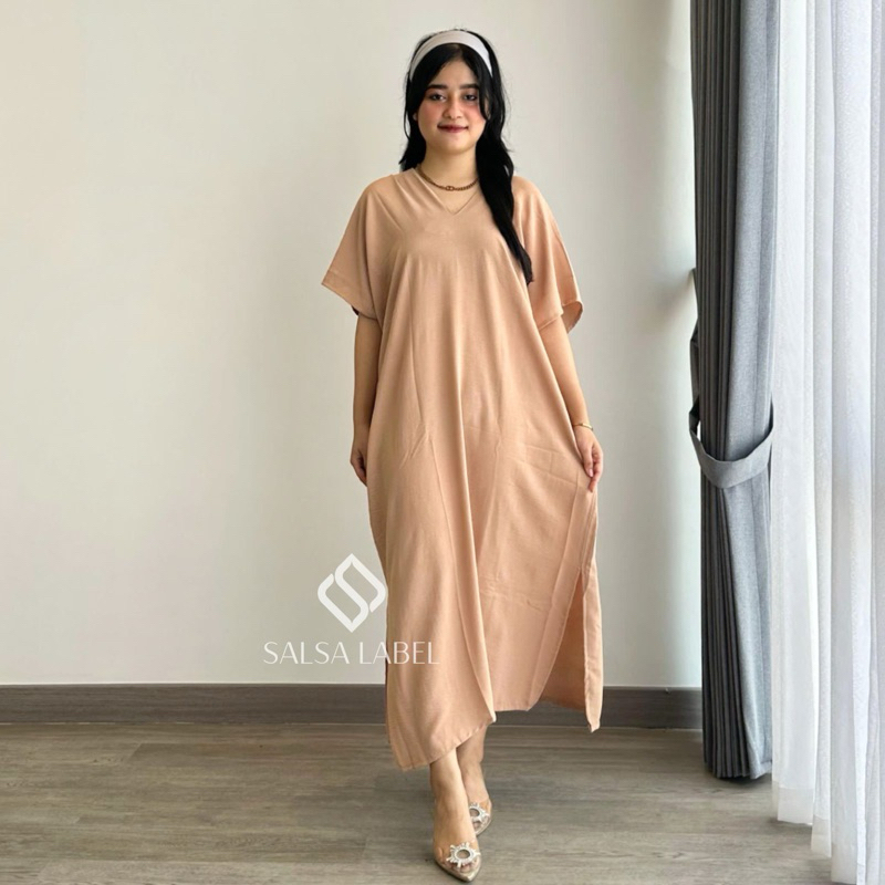 Jual Alody dress long panjang v-neck airflow crinkle, daster long ...