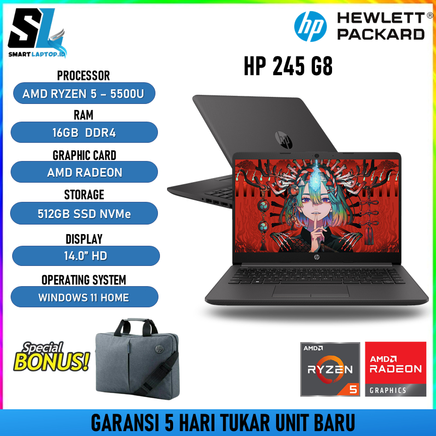Jual Laptop HP 245 G8 - Ryzen 5-5500U SSD 512GB 14" AMD Radeon Graphics ...