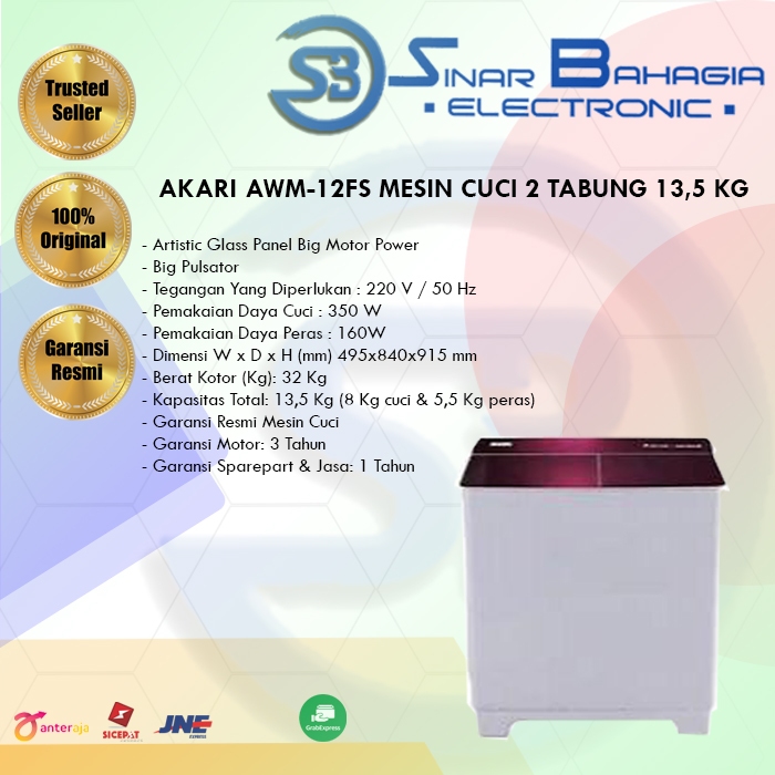 Jual AKARI AWM-12FS MESIN CUCI 2 TABUNG 13,5 KG (NEW) (KHUSUS BANDUNG ...