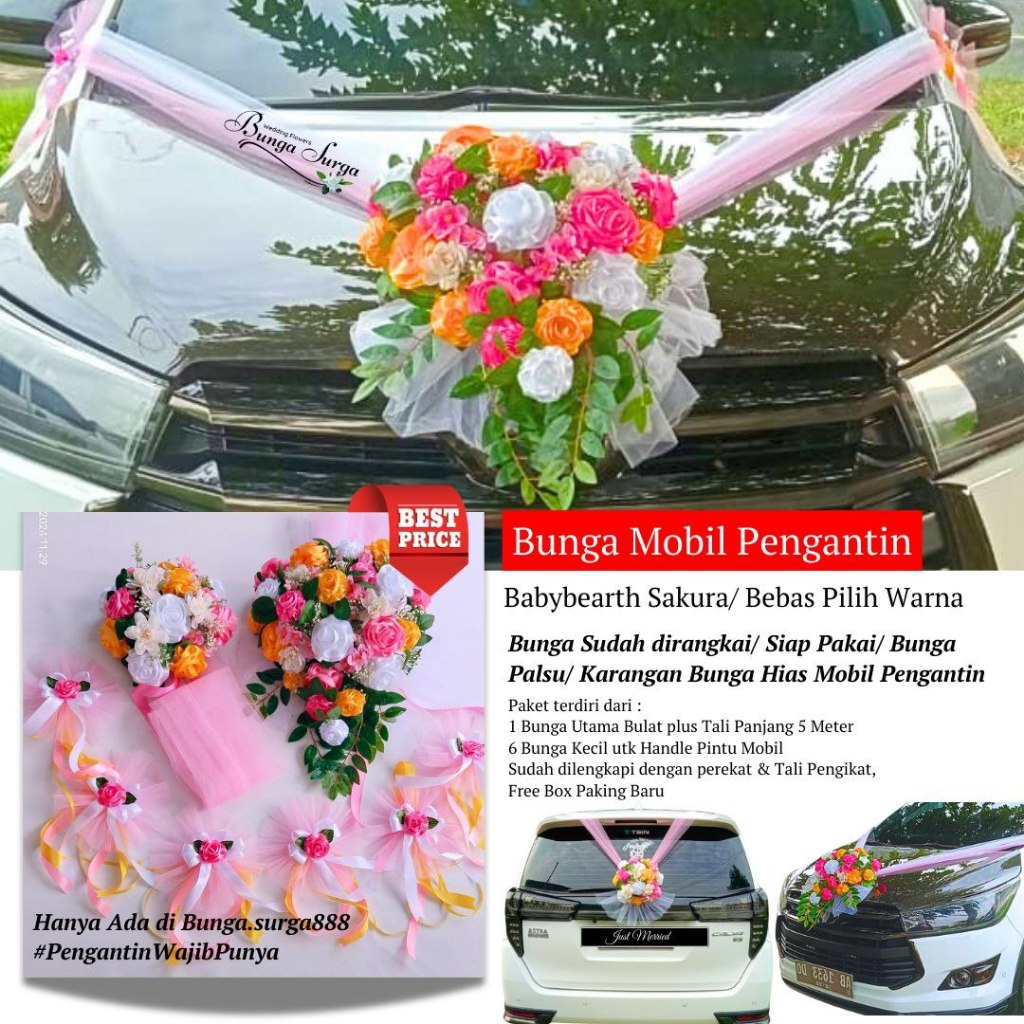 Jual BUNGA HIASAN MOBIL PENGANTIN MJ Full Set Daun Juntai/ BUNGA MOBIL ...