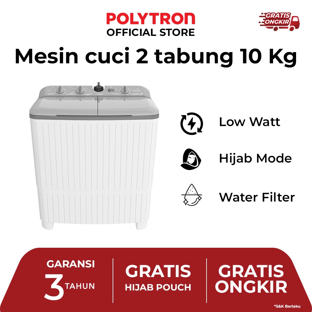 Jual POLYTRON Mesin Cuci 2 Tabung Giant Series Hijab 10 KG - PWM 1076Y ...