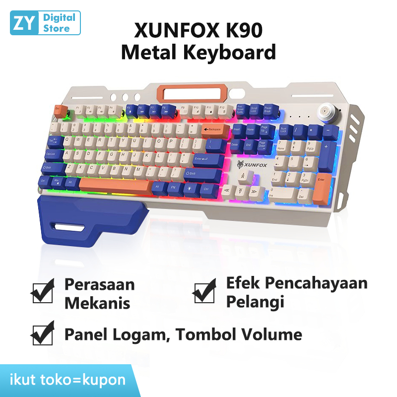 Jual XUNFOX Gaming Metal Keyboard K90 Mechanical Feeling Cahaya Pelangi ...