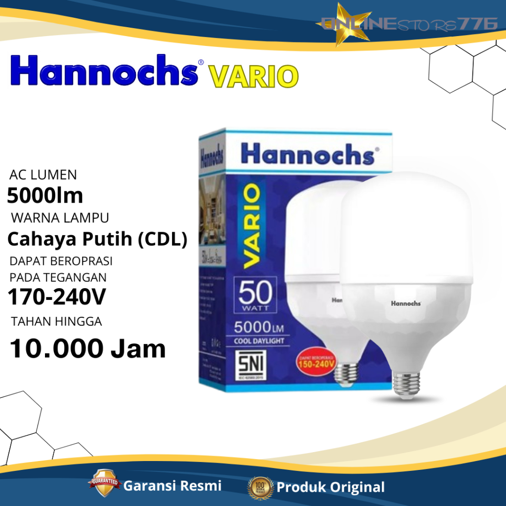 Jual Bohlam Lampu LED Hannochs LED Vario 50WATT Cahaya Putih Super Terang Cool Daylight Desain ...
