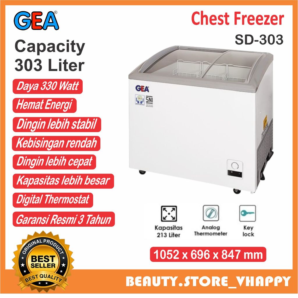 Jual Chest Freezer GEA Sliding Curve Glass 330 Liter SD-303 Garansi Resmi | Shopee Indonesia