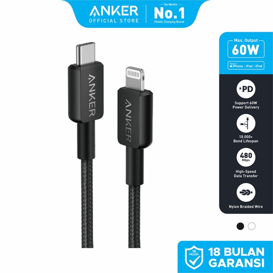 Jual Anker 322 Kabel Charger MFI USB Type C to Lightning 3FT 6FT ...