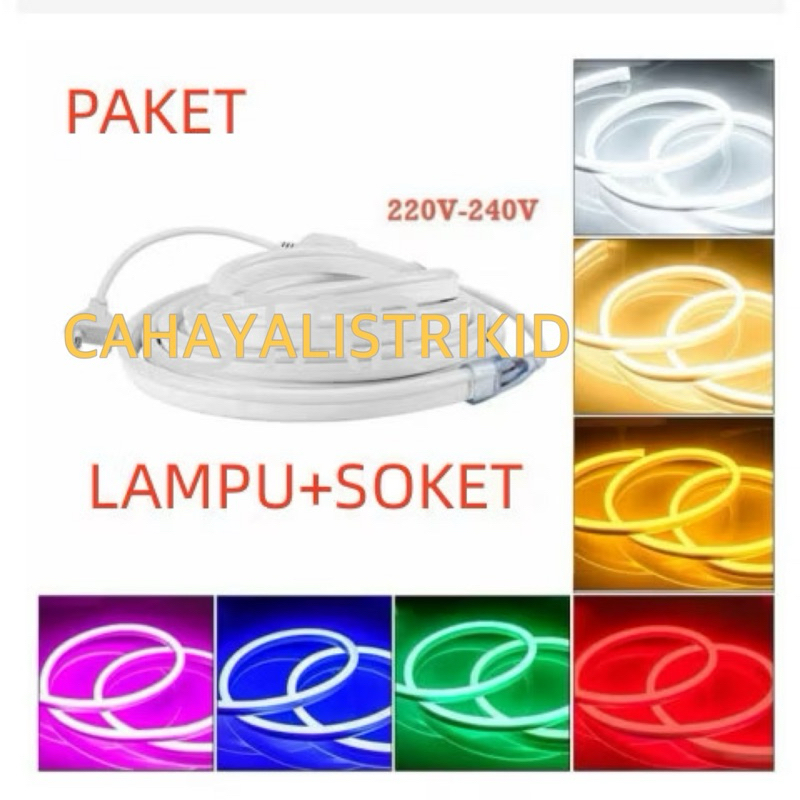 Jual PAKET LAMPU NEON FLEX 220v 1M 2M 3M 4M 5M 5 METER LED SELANG ...