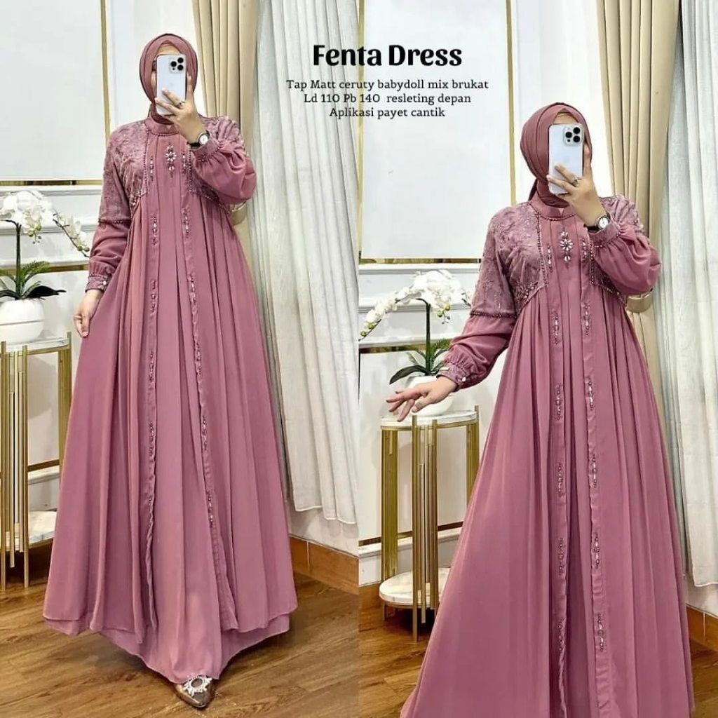 Jual Baju Gamis Brukat Kombinasi Payet Premium Terbaru 2025 Mewah Kekinian Penta Dress Maxy ...