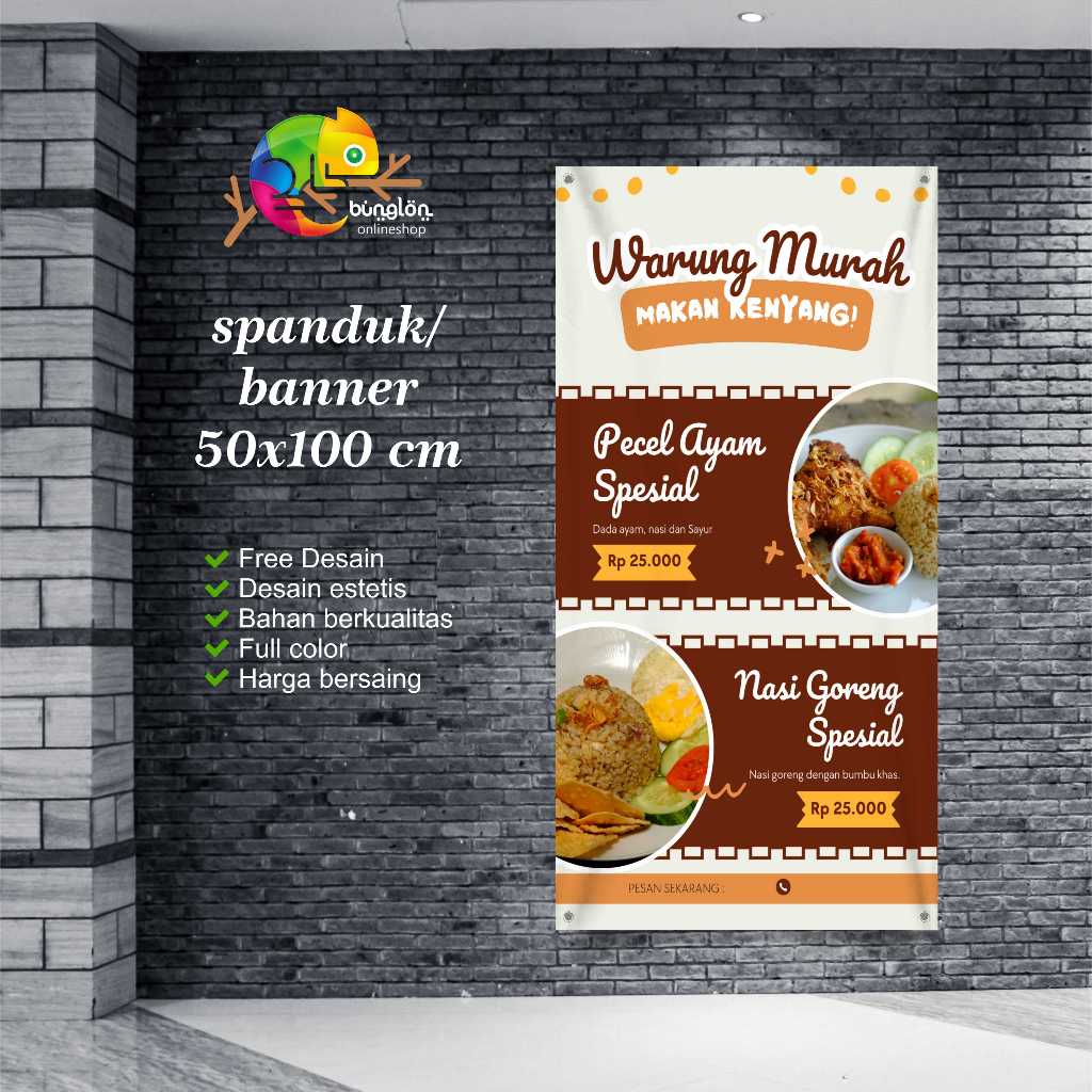 Jual Cetak Spanduk Banner Cokelat dan Kuning Modern Promo MEnu Makanan ...