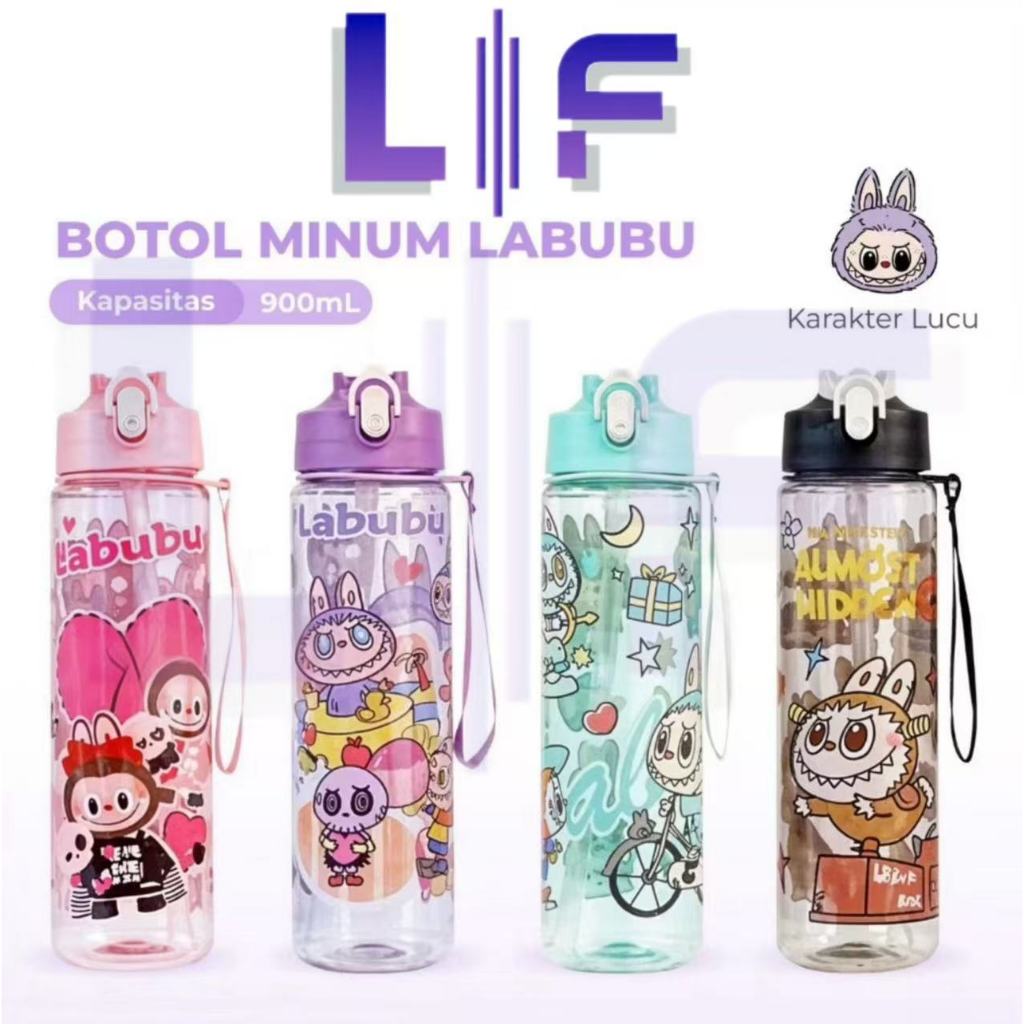 Jual Botol Minum Labubu Ukuran 900ML / Botol Minum Lucu Viral Karakter Labubu Dengan Tali ...