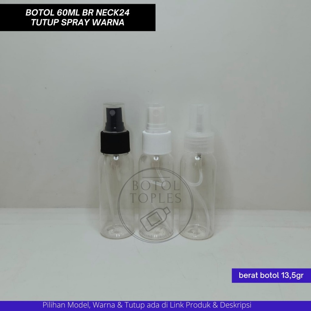 Jual Botol 60ml BR Clear Neck 24 Tutup Spray Warna | Shopee Indonesia