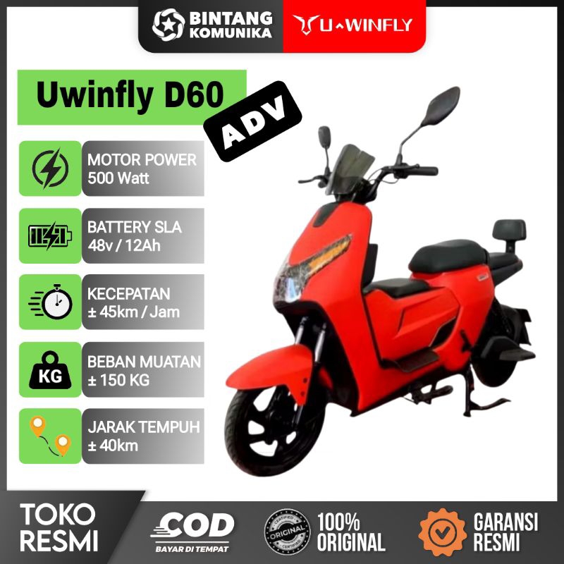 Jual SEPEDA LISTRIK D60 ADV TERBARU 2024 500Watt 48v/12Ah Garansi resmi ...