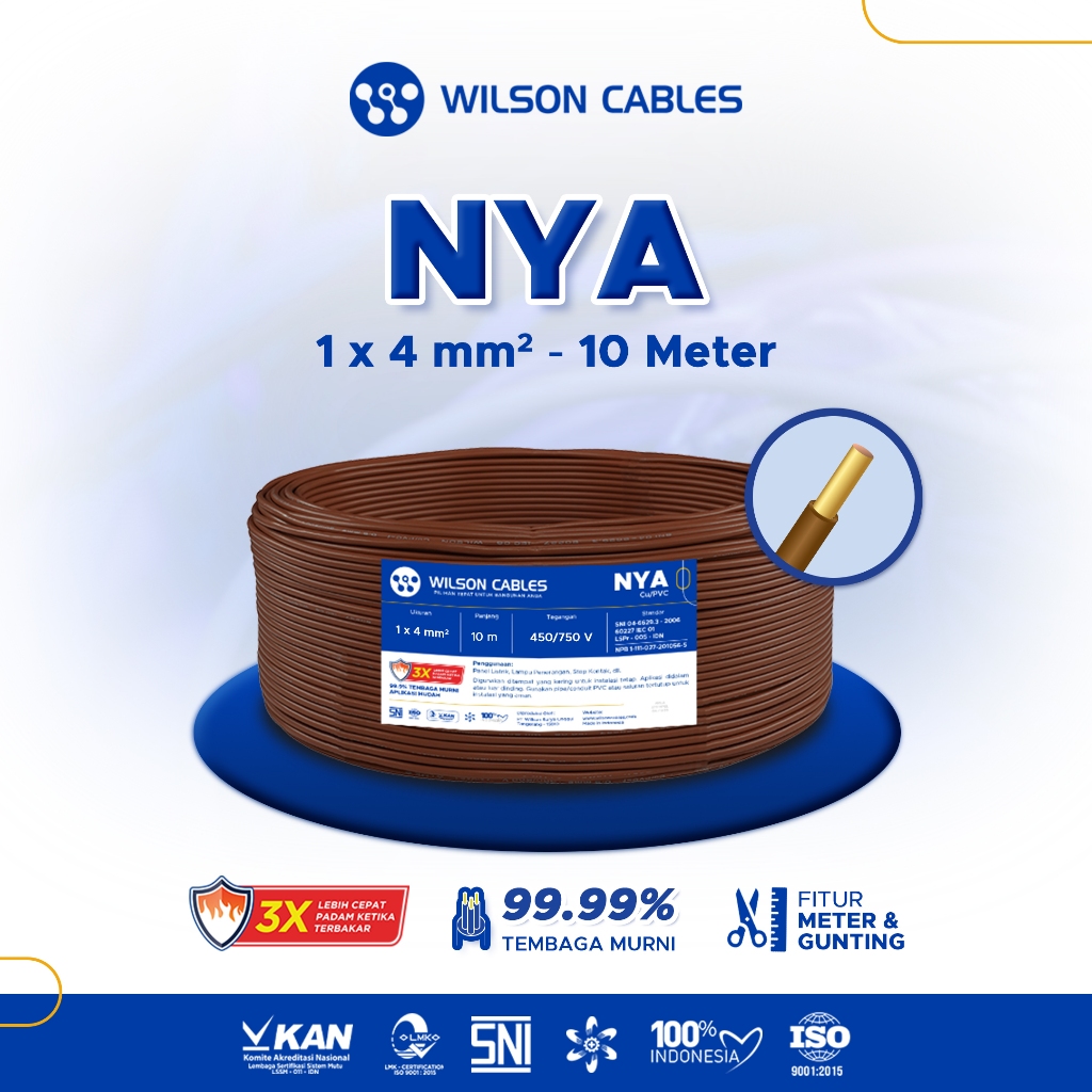 Jual WILSON CABLES - NYA 4 mm² 10 Meter - Kabel Tembaga Kawat | Shopee ...