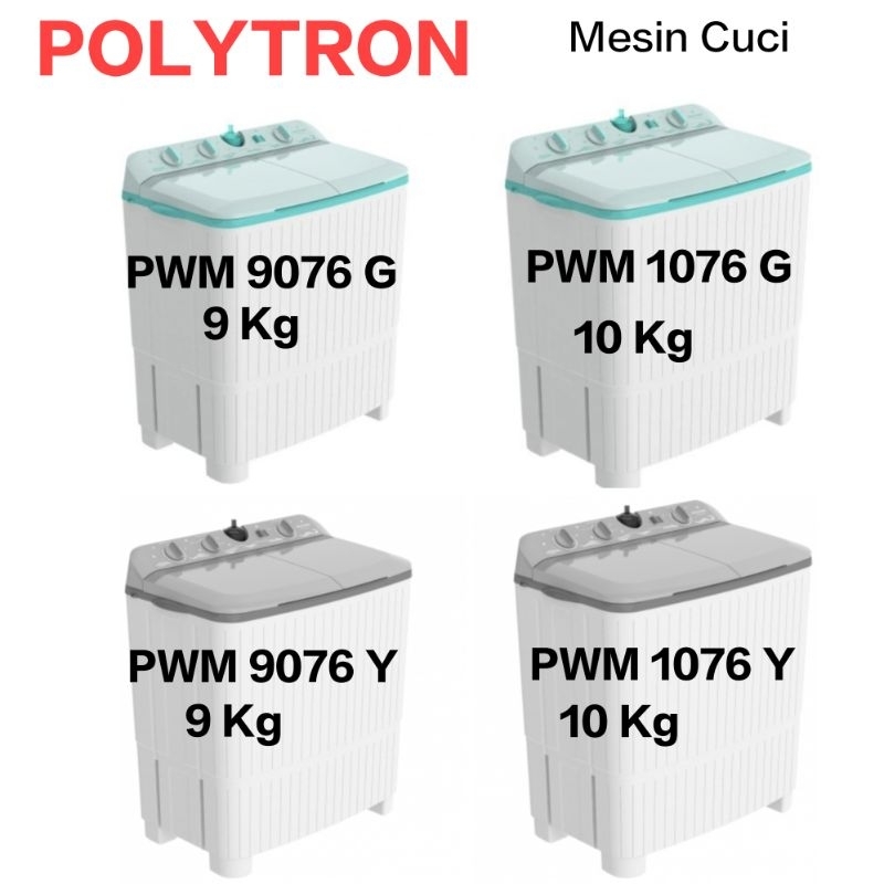 Jual Mesin Cuci Dua Tabung Polytron Kapasitas 9 Kg Dan 10 Kg PWM 9076 ...