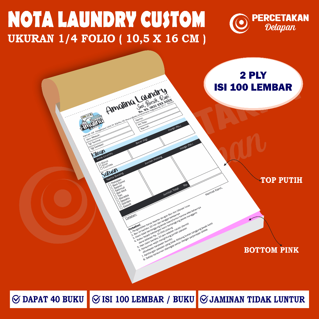 Jual Custom nota laundry 2 ply - PAKET 40 BUKU | Shopee Indonesia