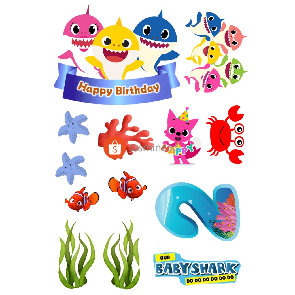Jual TOPPER BABY SHARK Custom Nama/Hiasan Kue ULTAH tema Baby Shark ...