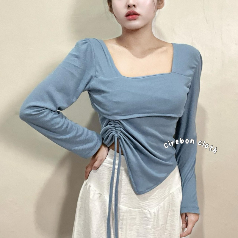 Jual Cirebon Cloth - Serena Top / Long Sleeve Knit Top / Atasan Serut Wanita / Atasan Knit ...