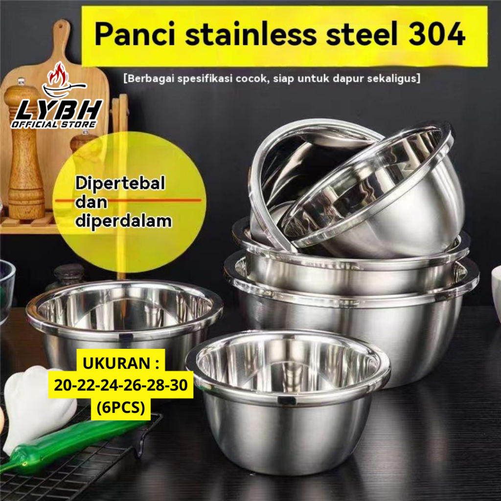 Jual 【baskom 6pcs】"COD"Saibon/Nampan Stainless Steel Grade Jerman dengan Tepi Ekstra Tebal untuk ...