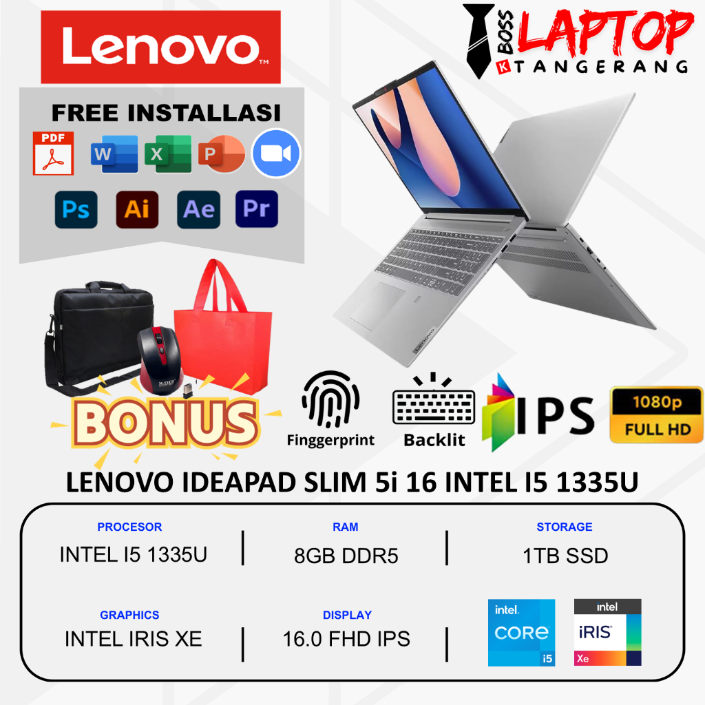 Jual LAPTOP LENOVO SLIM 5i CORE i5 GEN 13 1335U 8GB 1TB 16 INCH FHD IPS ...