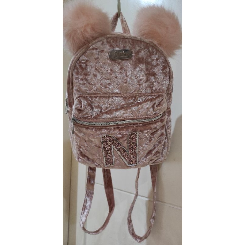 Jual Tas Ransel Mini Backpack JUSTICE Original Initial Name N Velvet ...