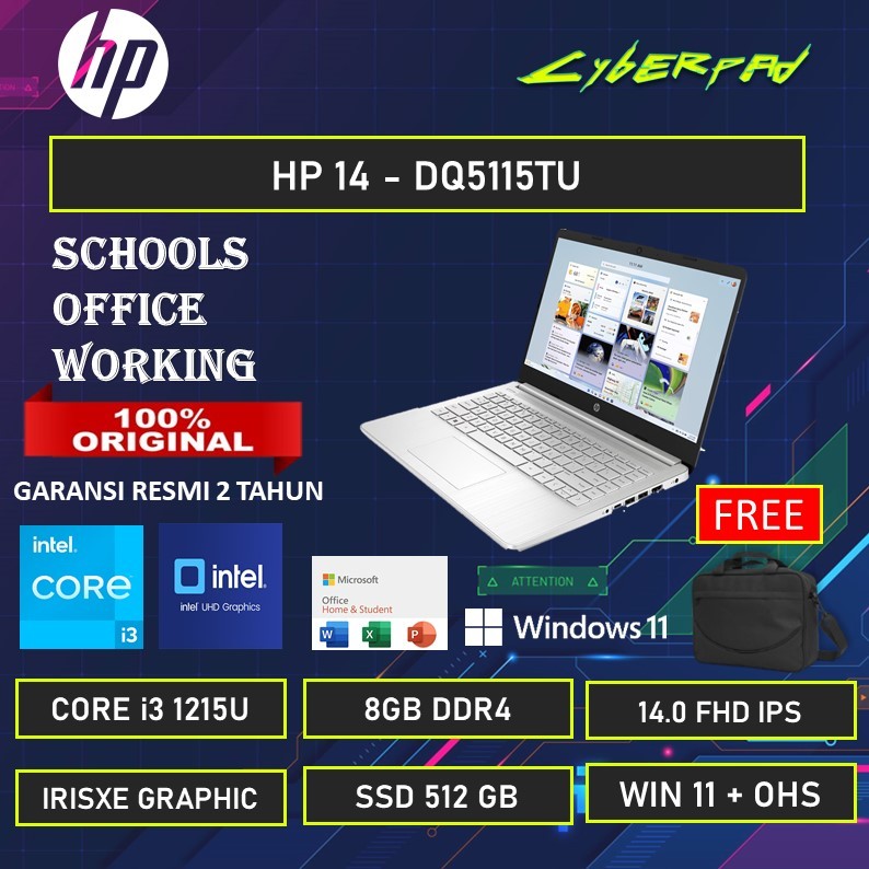 Jual HP 14S DQ5115TU INTEL CORE i3 1215U 32GB SSD 512GB FHD WINDOWS 11 ...