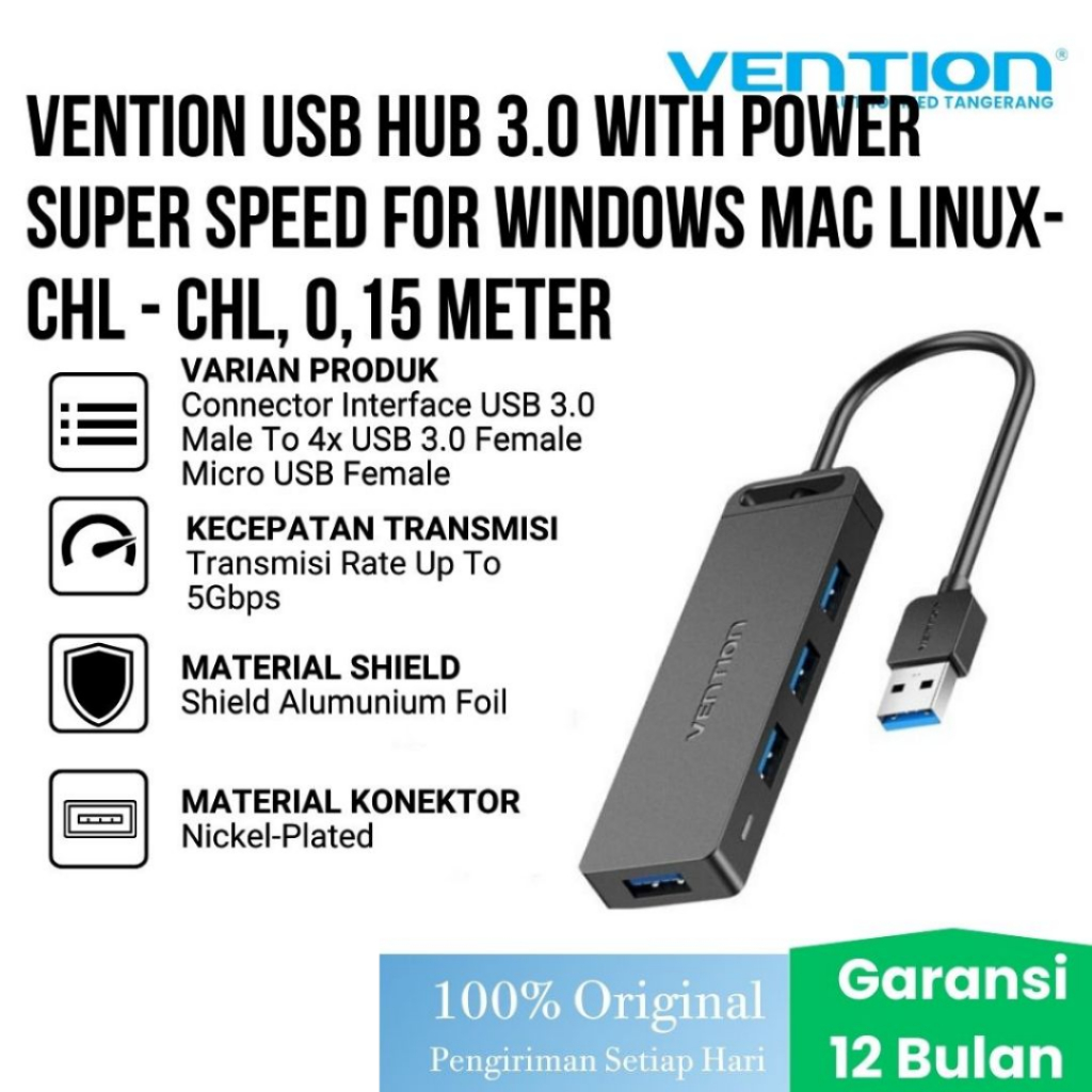 Jual Vention USB Hub 3.0 with Power Super Speed for Windows Mac Linux ...